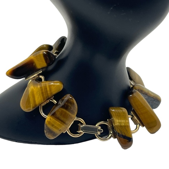 Jewelry | Vintage Gold Tone Tigers Eye Brown Stone Bracelet Snap ...